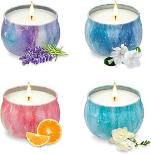 scented candles gifts for women,4 pack relaxing aromatherapy scented candles for women,portable tin candles,100% soy candles stress relief candles for home scented, valentine's day, mother's day