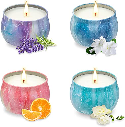 Scented Candles Gifts for Women,4 Pack Relaxing Aromatherapy Scented Candles for Women,Portable Tin Candles,100% Soy Candles Stress Relief Candles for Home Scented, Valentine's Day, Mother's Day