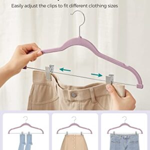 SONGMICS 30-Pack Pants Hangers and 50-Pack Clothes Hangers Bundle, Velvet Hangers with Adjustable Clips and Swivel Hooks, Space-Saving, Pale Purple and Pale Green UCRF012GP30 and UCRF021GR50