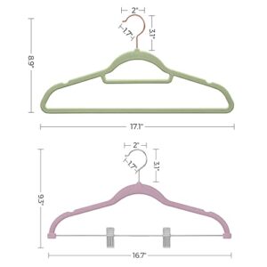 SONGMICS 30-Pack Pants Hangers and 50-Pack Clothes Hangers Bundle, Velvet Hangers with Adjustable Clips and Swivel Hooks, Space-Saving, Pale Purple and Pale Green UCRF012GP30 and UCRF021GR50