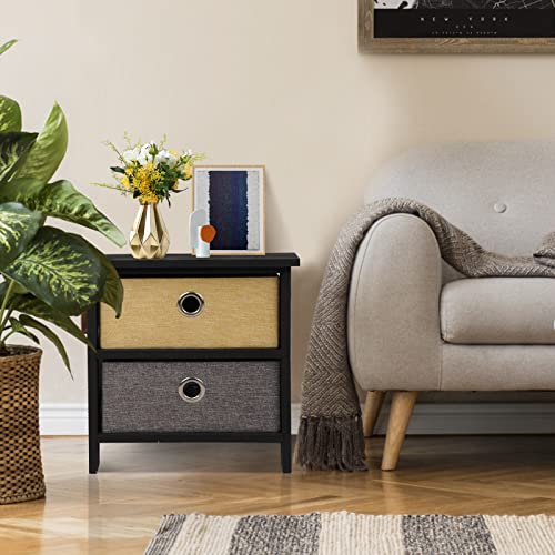 Acehome Nightstand Set of 2, 2 Drawers for Bedroom, Small Dresser with 2 Fabric Drawers, Storage Bedroom Bedside Table/Night Table, Wood Top Fabric Dresser nightstand for Bedroom, Living Room Black