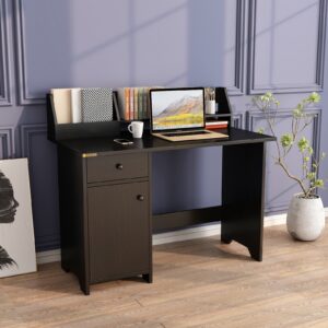 alisened computer desk with drawers and hutch,small home office desk，wood desk executive desks with storage shelf, writing desk with file drawer for bedroom small space