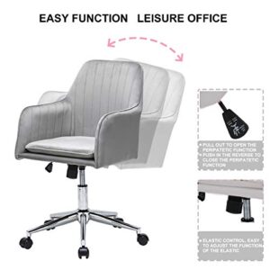 BURENMTO Home Office Chair, Modern Velvet Desk Chair with Wheels, 360° Swivel & Height Adjustable Ergonomic Desk Chairs, Mid Back Chair with Arms & Stainless Base for Bedroom,Study(Grey)