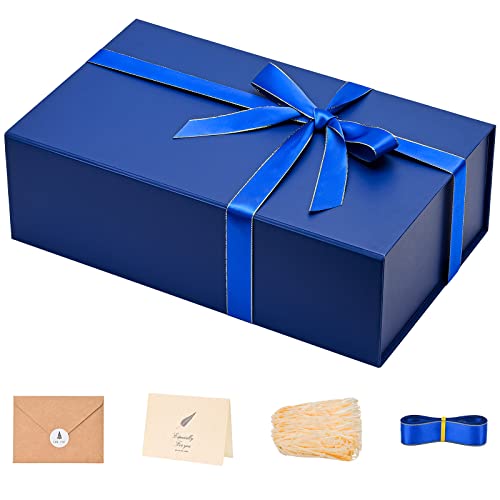 LIFELUM Gift Box 13.8 x 8.3 x 4.4 inch, Large Gift Box with Lids for Presents Ribbon,Card,Shredded Paper Filler Magnetic Closure for Thanksgiving, Holidays, Birthdays（Navy Blue）