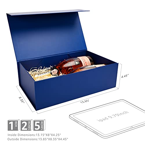 LIFELUM Gift Box 13.8 x 8.3 x 4.4 inch, Large Gift Box with Lids for Presents Ribbon,Card,Shredded Paper Filler Magnetic Closure for Thanksgiving, Holidays, Birthdays（Navy Blue）