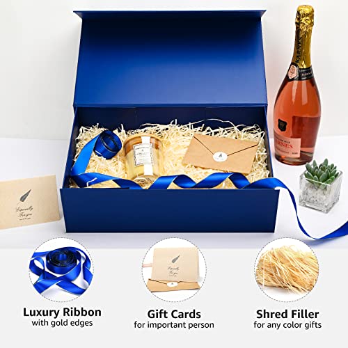 LIFELUM Gift Box 13.8 x 8.3 x 4.4 inch, Large Gift Box with Lids for Presents Ribbon,Card,Shredded Paper Filler Magnetic Closure for Thanksgiving, Holidays, Birthdays（Navy Blue）