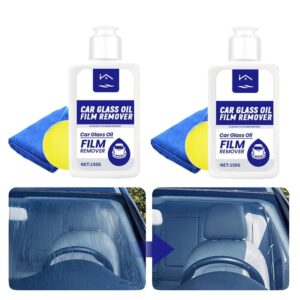 car glass oil film remover cleaner, water spot remover for auto and home eliminate watermarks, rain stains, bird stains, shellac, oil stains (2 set)