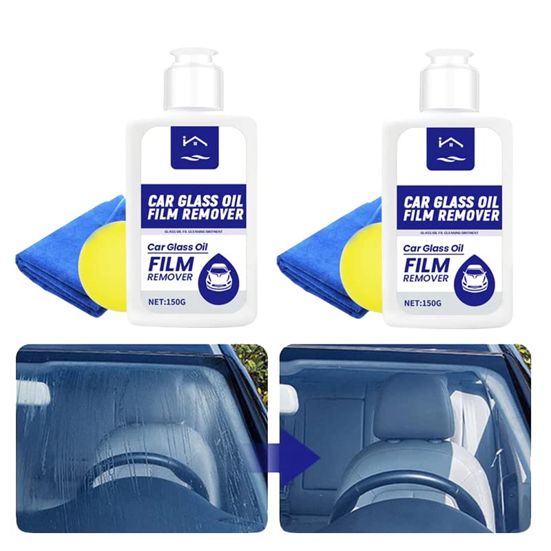 Car Glass Oil Film Remover Cleaner, Water Spot Remover for Auto and Home Eliminate Watermarks, Rain Stains, Bird Stains, Shellac, Oil Stains (2 Set)