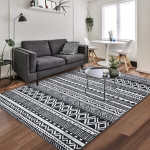 cozyloom vintage rug 5x7 ft, boho moroccan geometric area rug soft chenille indoor floor cover chic non-shedding living room bedroom area rug anti-slip lightweight throw carpet home decor, black