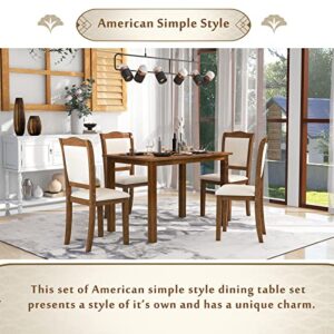 Kitchen Table and Chairs for 4 Set of 5 Simple Style Dining Table Set Rectangular Dining Room Set with 4 Upholstered Dining Chairs Wood Kitchen Table Set for Dining Room Kitchen Small Space (Walnut)