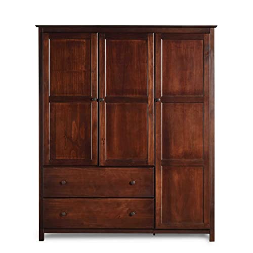 Grain Wood Furniture Shaker 3-Door Wardrobe, Cherry