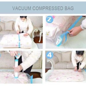 Space Saving Vacuum Storage Bags 12 Pack Vacuum Sealer Bags with Pump for Clothing, Bedding, Comforters, Blankets, Pillows with Compression Seal. Perfect for Moving and Travel.