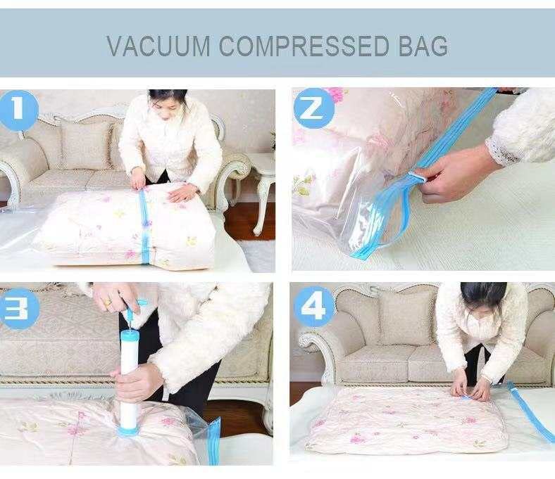 Space Saving Vacuum Storage Bags 12 Pack Vacuum Sealer Bags with Pump for Clothing, Bedding, Comforters, Blankets, Pillows with Compression Seal. Perfect for Moving and Travel.