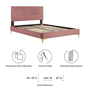 Modway Yasmine Channel Tufted Performance Velvet Twin Platform Bed in Dusty Rose