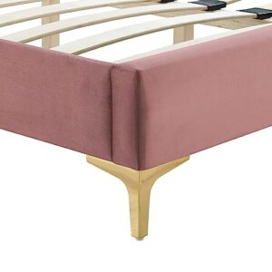 Modway Yasmine Channel Tufted Performance Velvet Twin Platform Bed in Dusty Rose