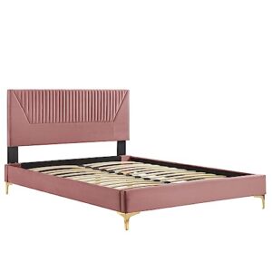 Modway Yasmine Channel Tufted Performance Velvet Twin Platform Bed in Dusty Rose