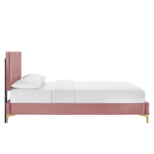 Modway Yasmine Channel Tufted Performance Velvet Twin Platform Bed in Dusty Rose