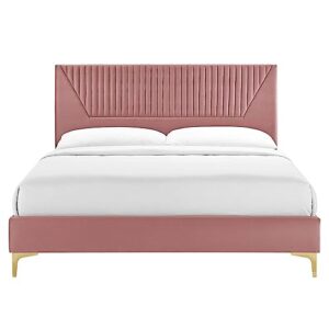 Modway Yasmine Channel Tufted Performance Velvet Twin Platform Bed in Dusty Rose