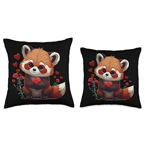 Cute Red Panda Valentines Day Roses Designs Cute Red Panda Valentines Day Roses Animal Lovers Throw Pillow, 16x16, Multicolor