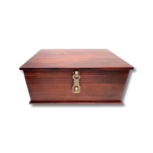 better world bio wooden storage box with hinged lid and metal latch, velvet interior, memory box for keepsakes, trinket box, antique style decorative box, 11"x8"x5" (without velvet interior)