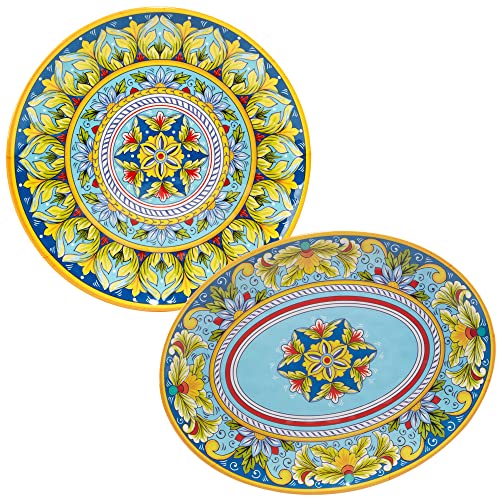 Certified International Palermo Melamine Platter Set, Multicolor, Large, 2 Piece