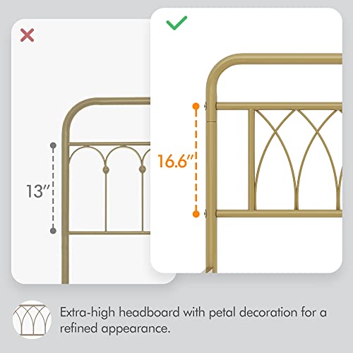 Topeakmart Metal Full Bed Frame Platform Bed with Petal Accented Headboard and Footboard, Ample Under-Bed Storage, Heavy Duty Steel Slat Support, No Box Spring Needed, Antique Gold