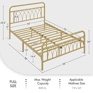 Topeakmart Metal Full Bed Frame Platform Bed with Petal Accented Headboard and Footboard, Ample Under-Bed Storage, Heavy Duty Steel Slat Support, No Box Spring Needed, Antique Gold