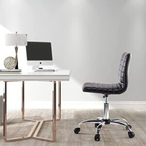 Armless Office Chair Vanity Chair, Armless Desk Chair Leather Home Office Desk Chairs with Wheels Mid Back Computer Task Chair Adjustable Rolling Chair