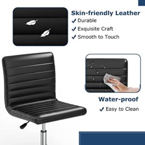 Armless Office Chair Vanity Chair, Armless Desk Chair Leather Home Office Desk Chairs with Wheels Mid Back Computer Task Chair Adjustable Rolling Chair