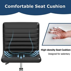 Armless Office Chair Vanity Chair, Armless Desk Chair Leather Home Office Desk Chairs with Wheels Mid Back Computer Task Chair Adjustable Rolling Chair