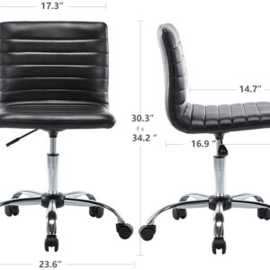 Armless Office Chair Vanity Chair, Armless Desk Chair Leather Home Office Desk Chairs with Wheels Mid Back Computer Task Chair Adjustable Rolling Chair