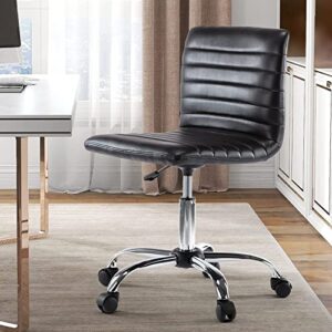 Armless Office Chair Vanity Chair, Armless Desk Chair Leather Home Office Desk Chairs with Wheels Mid Back Computer Task Chair Adjustable Rolling Chair