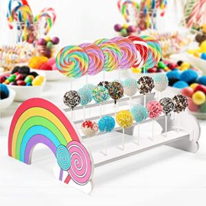 sntieecr 35 holes rainbow wooden cake pop stand lollipop holder for dessert table, cake pop display stand fit 0.16''/4mm lollipop sticks for birthday parties weddings baby showers anniversaries