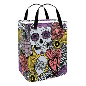 Mexican Skull Flower Print Collapsible Laundry Hamper, 60L Waterproof Laundry Baskets Washing Bin Clothes Toys Storage for Dorm Bathroom Bedroom