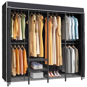 vipek v40c covered garment rack heavy duty clothes rack with cover, custom freestanding closet portable wardrobe closet for bedroom, black metal clothing rack with balck oxford fabric cover