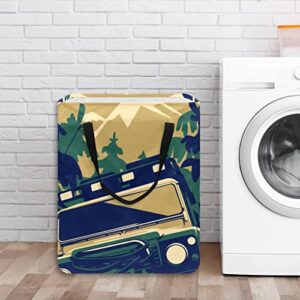 Pop Car Poster Print Collapsible Laundry Hamper, 60L Waterproof Laundry Baskets Washing Bin Clothes Toys Storage for Dorm Bathroom Bedroom