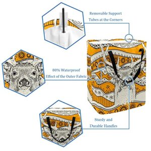 African Deer in Ethnic Tribal Pattern Print Collapsible Laundry Hamper, 60L Waterproof Laundry Baskets Washing Bin Clothes Toys Storage for Dorm Bathroom Bedroom