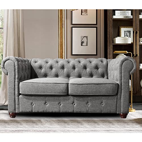 Rosevera Genevieve Upholstered Fine Polyester Collection Tufted Loveseat Couch, Contemporary Chesterfield Armrest,Sectional Sofa for Living Room Apartment, 2SEAT, Gray 2SEAT