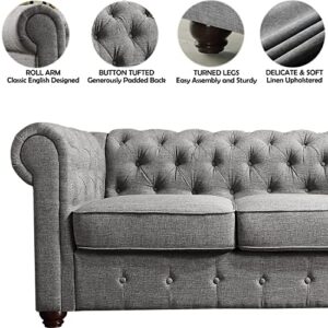 Rosevera Genevieve Upholstered Fine Polyester Collection Tufted Loveseat Couch, Contemporary Chesterfield Armrest,Sectional Sofa for Living Room Apartment, 2SEAT, Gray 2SEAT