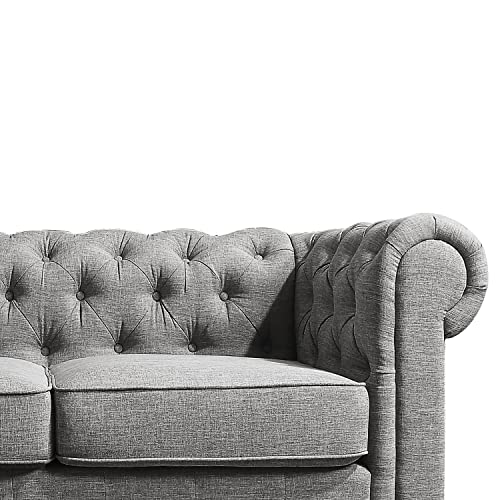 Rosevera Genevieve Upholstered Fine Polyester Collection Tufted Loveseat Couch, Contemporary Chesterfield Armrest,Sectional Sofa for Living Room Apartment, 2SEAT, Gray 2SEAT