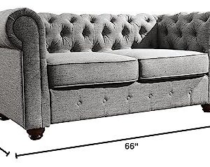 Rosevera Genevieve Upholstered Fine Polyester Collection Tufted Loveseat Couch, Contemporary Chesterfield Armrest,Sectional Sofa for Living Room Apartment, 2SEAT, Gray 2SEAT