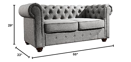 Rosevera Genevieve Upholstered Fine Polyester Collection Tufted Loveseat Couch, Contemporary Chesterfield Armrest,Sectional Sofa for Living Room Apartment, 2SEAT, Gray 2SEAT