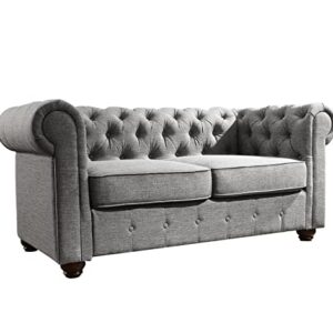 Rosevera Genevieve Upholstered Fine Polyester Collection Tufted Loveseat Couch, Contemporary Chesterfield Armrest,Sectional Sofa for Living Room Apartment, 2SEAT, Gray 2SEAT