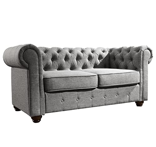 Rosevera Genevieve Upholstered Fine Polyester Collection Tufted Loveseat Couch, Contemporary Chesterfield Armrest,Sectional Sofa for Living Room Apartment, 2SEAT, Gray 2SEAT