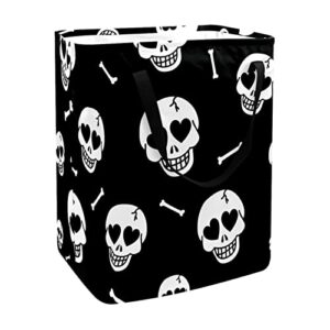 heart eye skull and bones print collapsible laundry hamper, 60l waterproof laundry baskets washing bin clothes toys storage for dorm bathroom bedroom