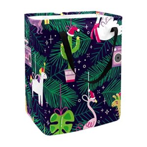 christmas hat dinosaur flamingo unicorn swan cactus print collapsible laundry hamper, 60l waterproof laundry baskets washing bin clothes toys storage for dorm bathroom bedroom