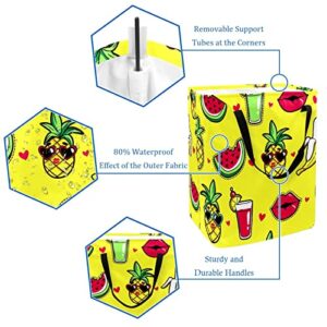 Pineapple Cocktail Watermelon Banana Print Collapsible Laundry Hamper, 60L Waterproof Laundry Baskets Washing Bin Clothes Toys Storage for Dorm Bathroom Bedroom