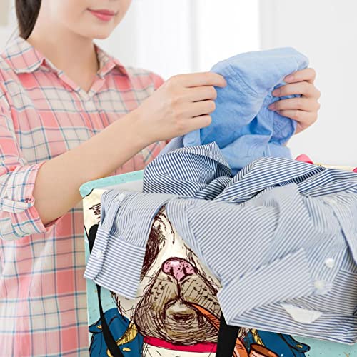 Pirate Pug Dog Print Collapsible Laundry Hamper, 60L Waterproof Laundry Baskets Washing Bin Clothes Toys Storage for Dorm Bathroom Bedroom