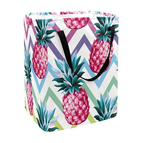 Pineapple in Chervon Print Collapsible Laundry Hamper, 60L Waterproof Laundry Baskets Washing Bin Clothes Toys Storage for Dorm Bathroom Bedroom