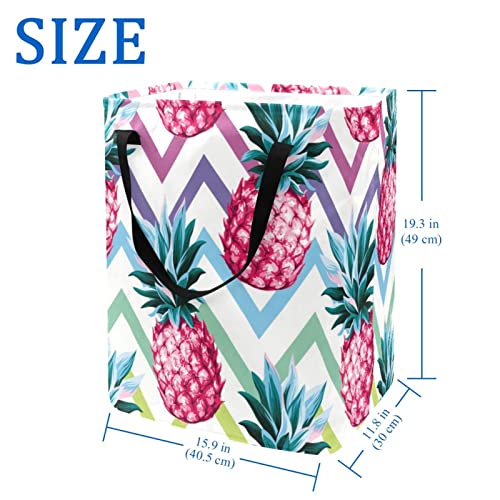 Pineapple in Chervon Print Collapsible Laundry Hamper, 60L Waterproof Laundry Baskets Washing Bin Clothes Toys Storage for Dorm Bathroom Bedroom